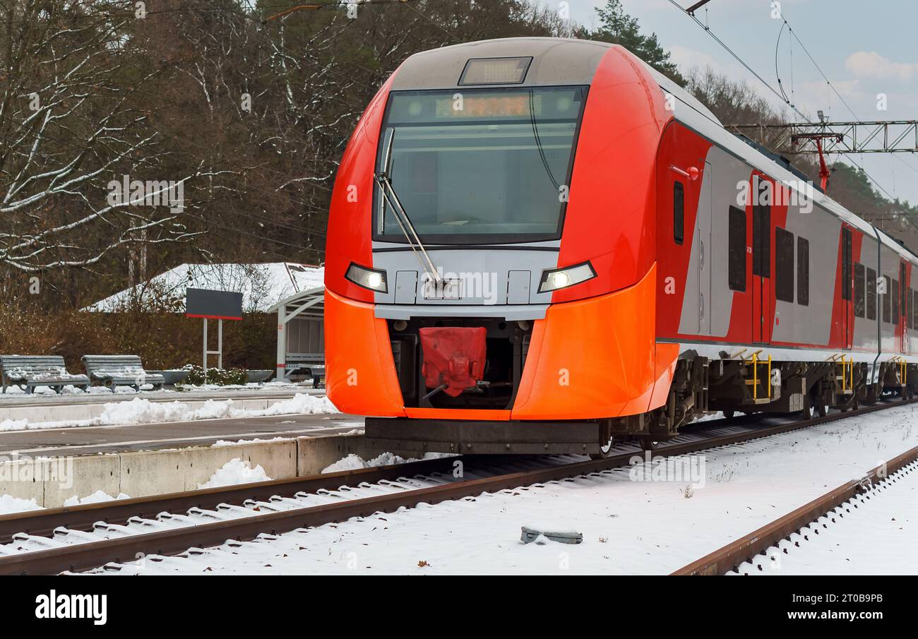 Kaliningrad region, Russia, December 04, 2022. Electric train Lastochka ...