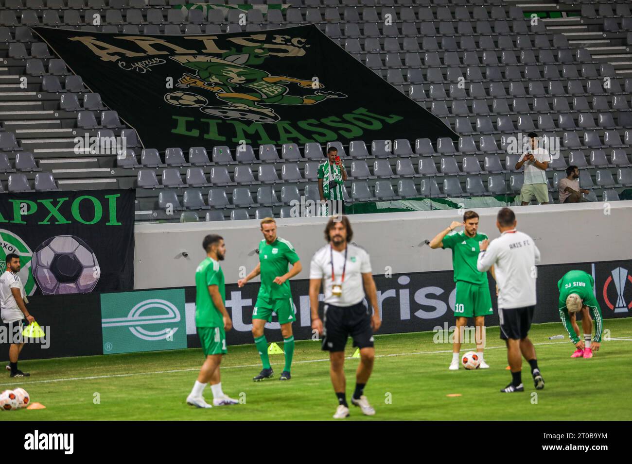 Limassol, Cyprus. 05th Oct, 2023. An Aris Limassol fan is taking ...