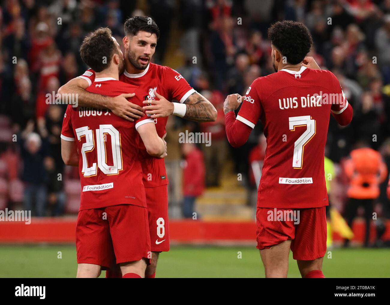 Liverpool, UK. 5th Oct, 2023. Second goal scorer Diogo Jota of ...