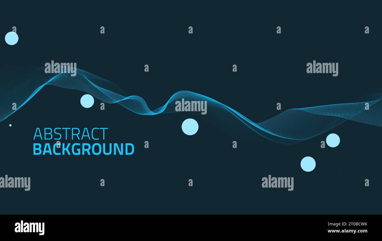 Abstract background with faded line waves and spheres. Warped waveform ...