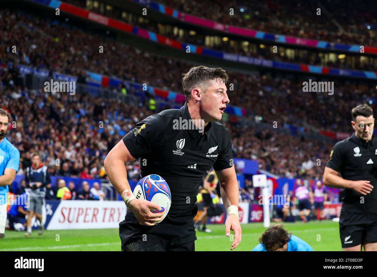 Cam Roigard #9 of New Zealand during the Rugby World Cup Pool A match ...