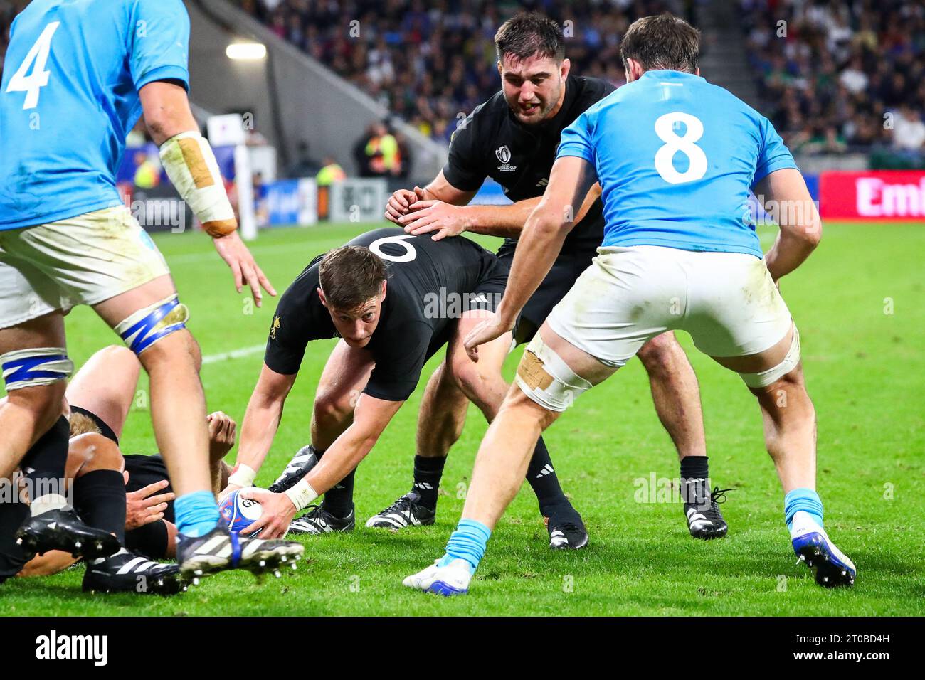 Cam Roigard #9 of New Zealand during the Rugby World Cup Pool A match ...