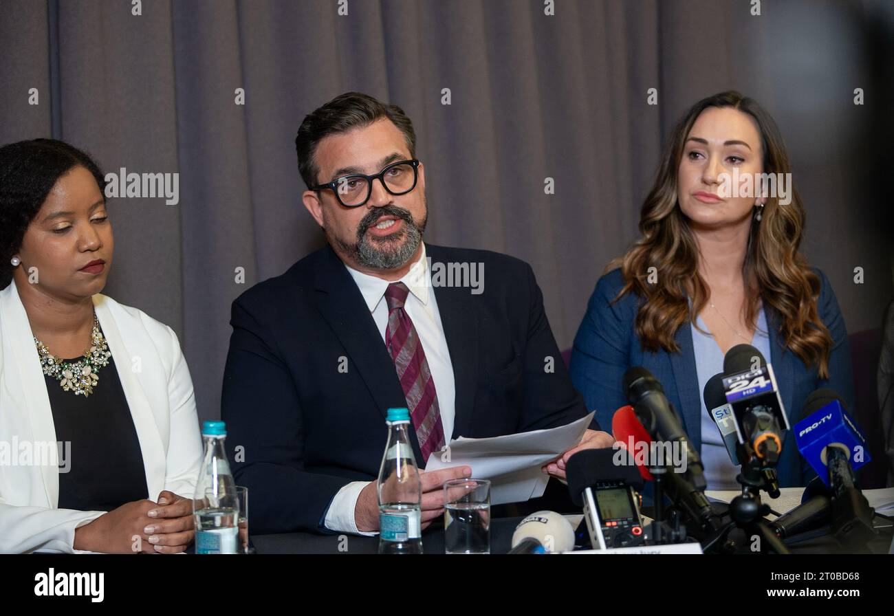 Bucharest, Romania. 5th Oct, 2023: Matthew Jury (C), Managing Partner of McCue Jury & Partners ...