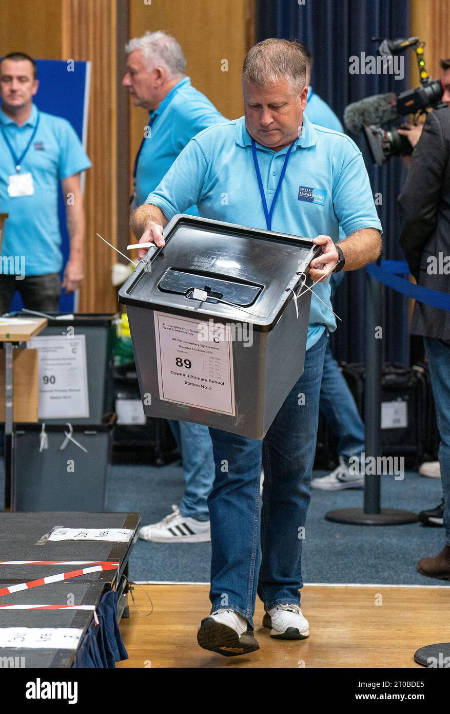 Ballot boxes arrive in the count hall at the South Lanarkshire Council ...