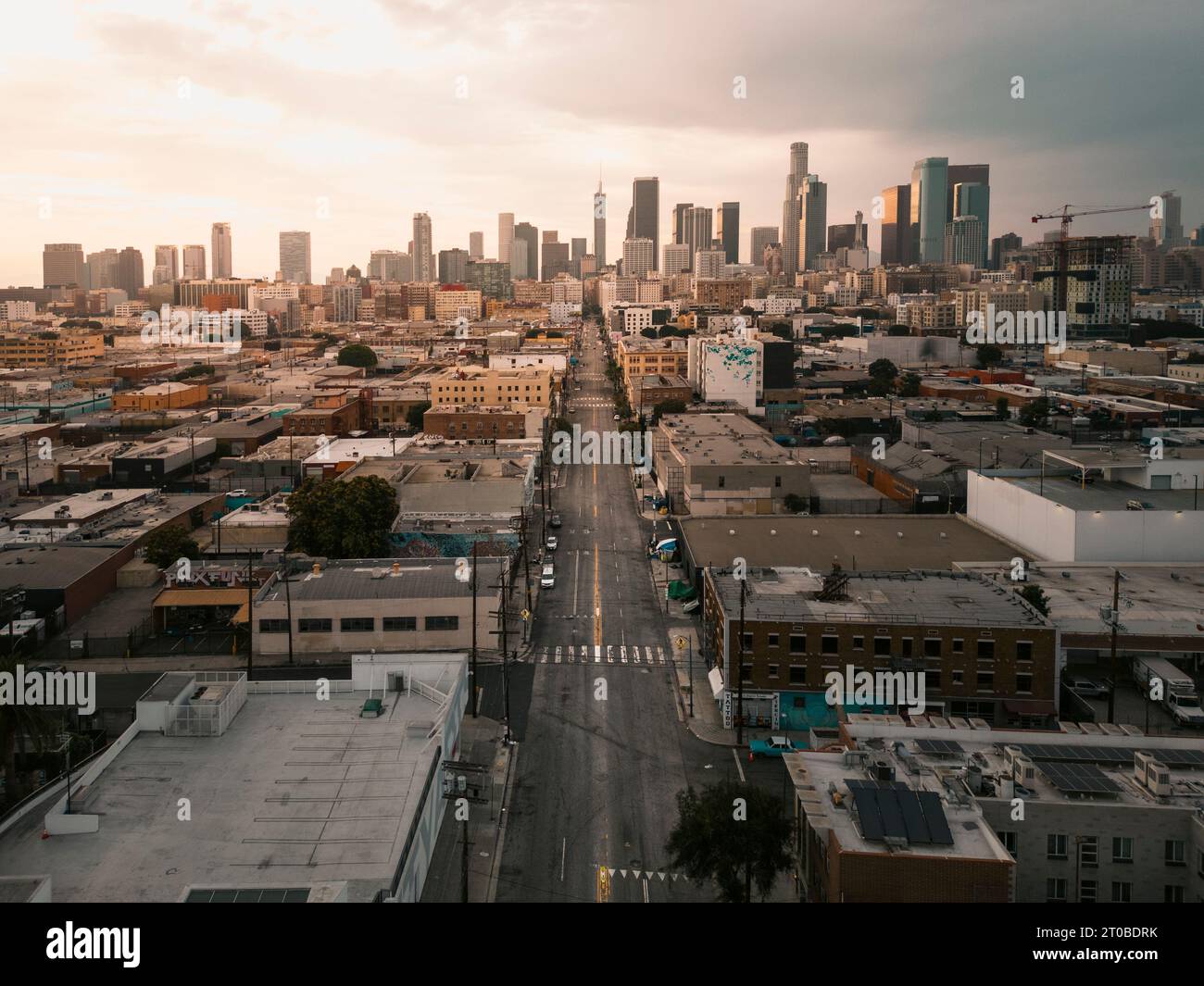 Aerial photo of a vibrant cityscape taken in the early morning: Los ...