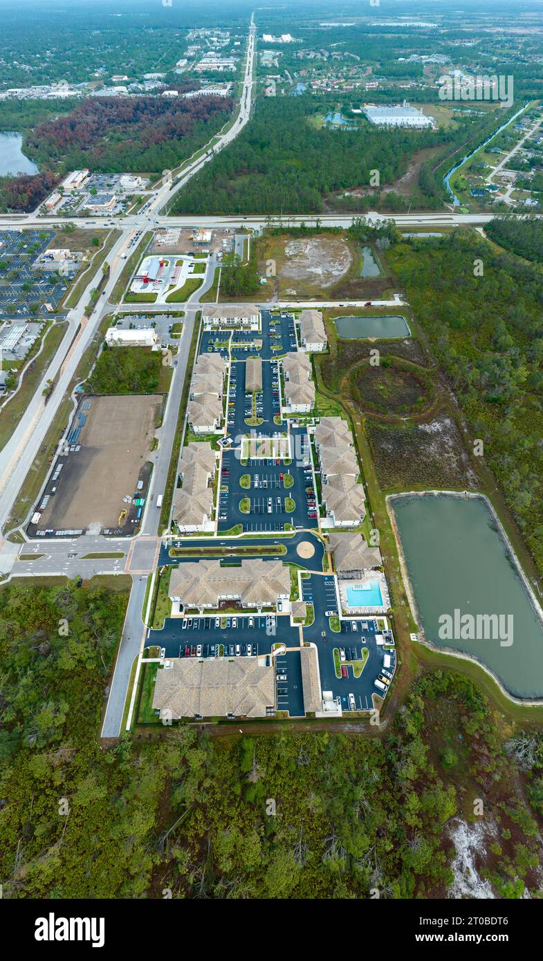 Aerial view of american apartment buildings in Florida residential area ...