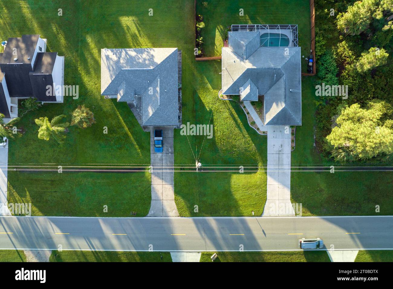 Aerial view of american small town in Florida with private homes ...