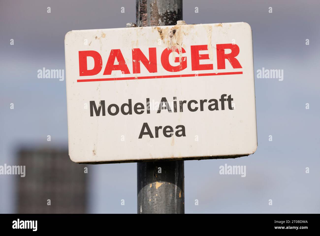 ‘Danger Model Aircraft Area’ sign at Wormwood Scrubs in West London ...