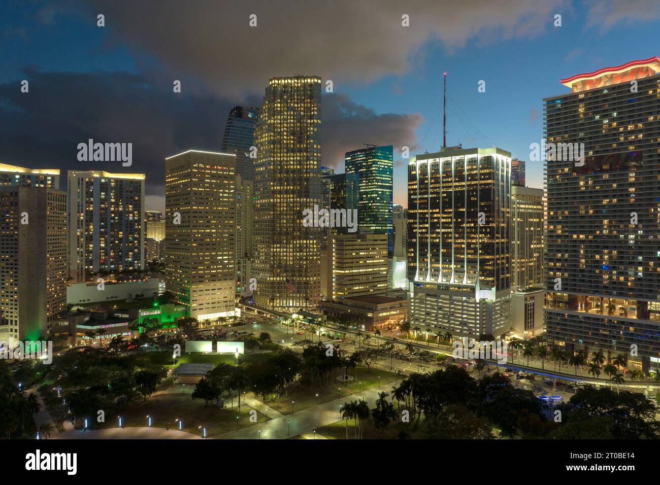 Aerial view of downtown district of of Miami Brickell in Florida, USA ...