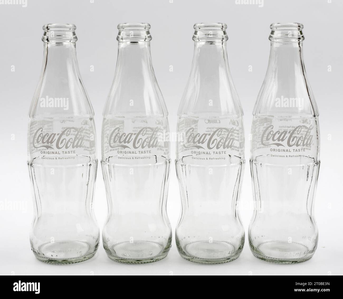 Bristol, UK - January 14, 2023. Empty glass bottles for carbonated ...