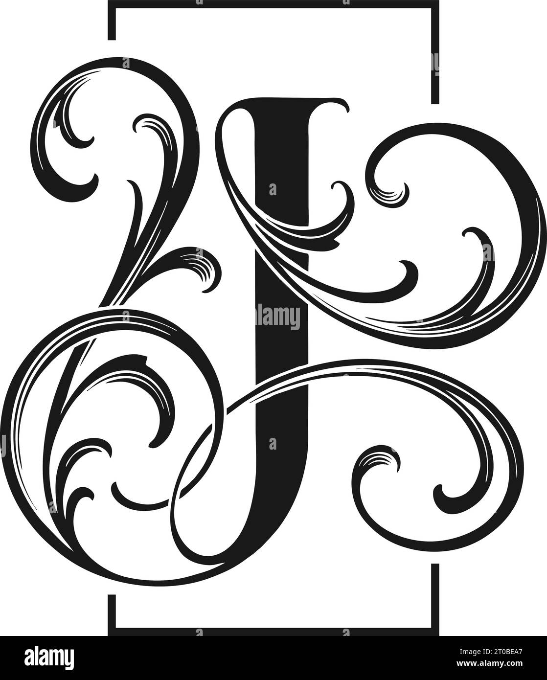 Luxurious vintage lettering J monogram logo monochrome vector ...