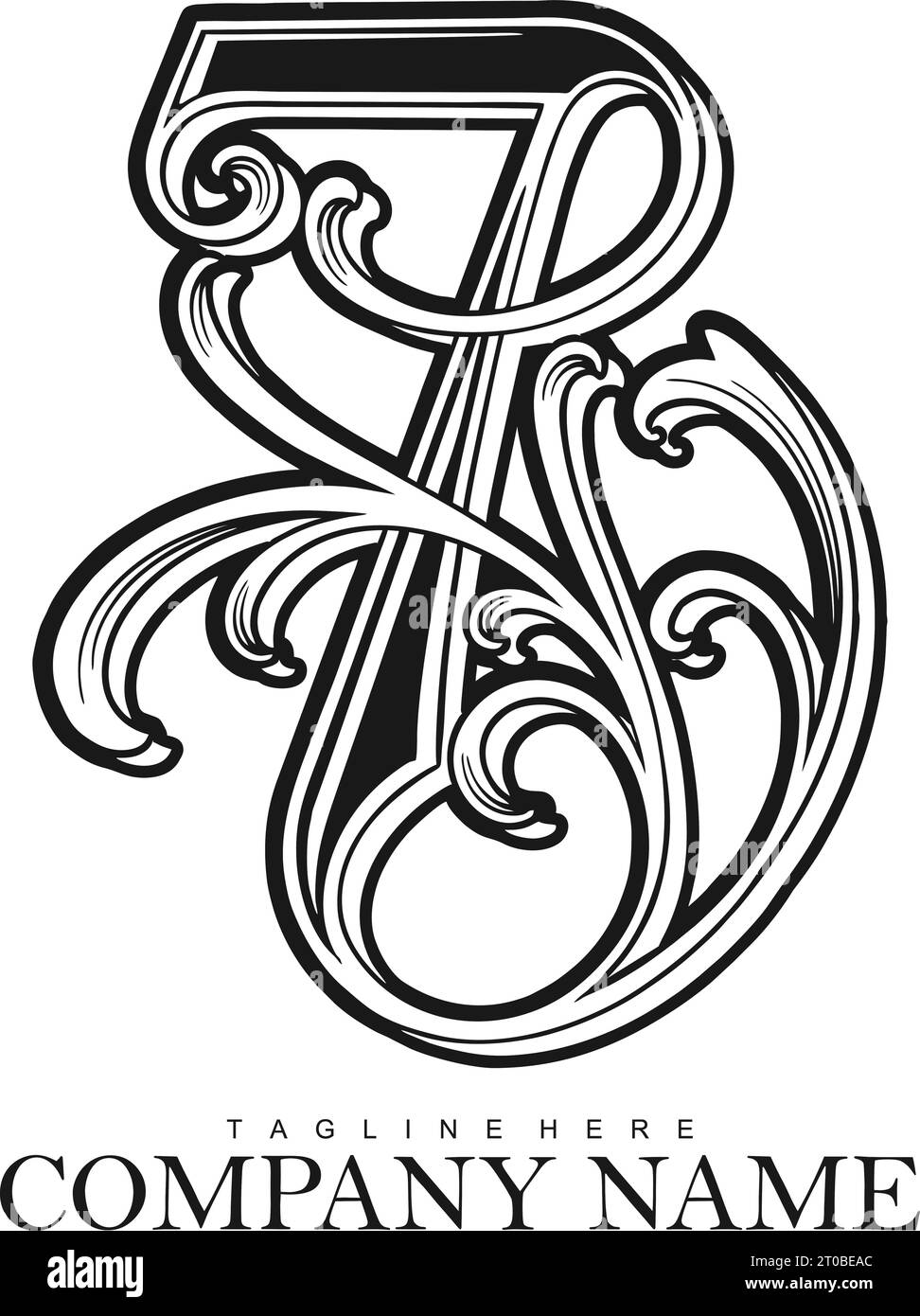 Luxury monogram logo vintage number 7 flourish monochrome vector ...