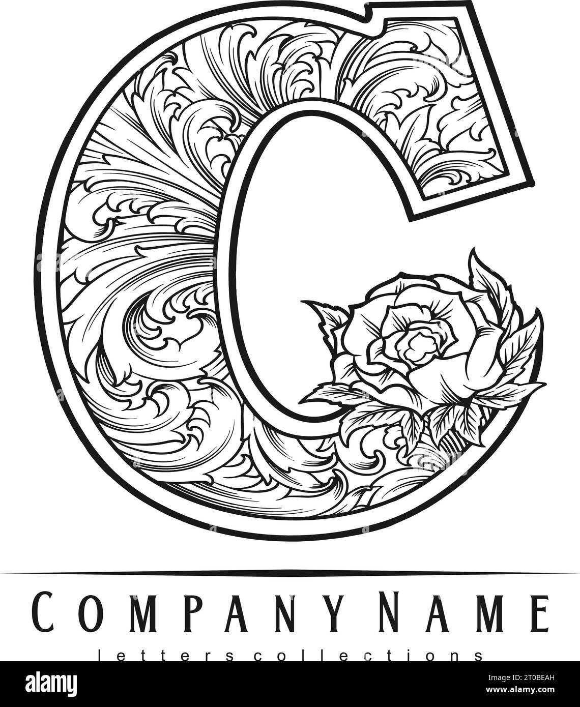 Graceful lettering C monogram logo vintage flourish monochrome vector ...