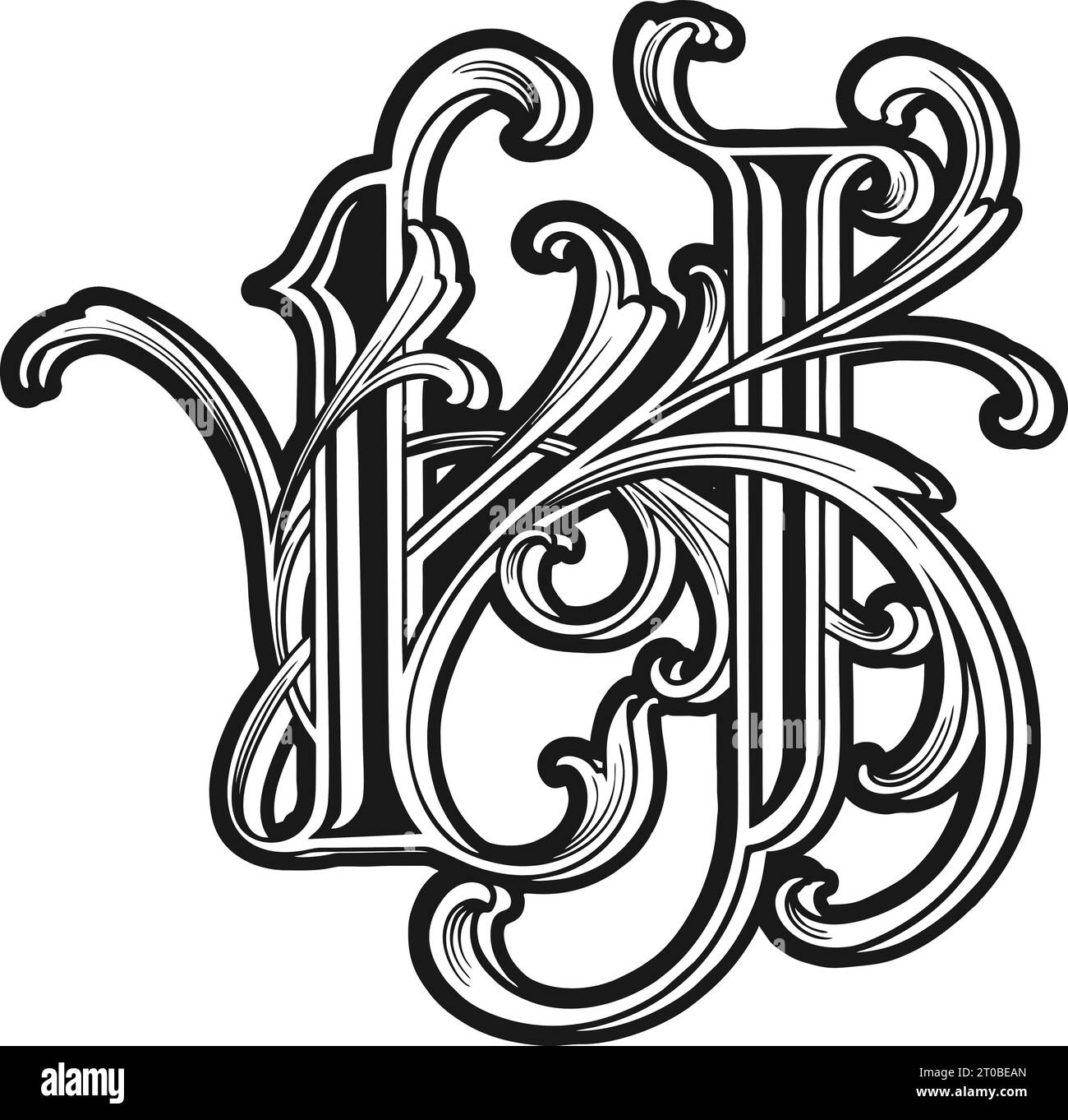 Luxury vintage flourish lettering H monogram logo excellence outline ...