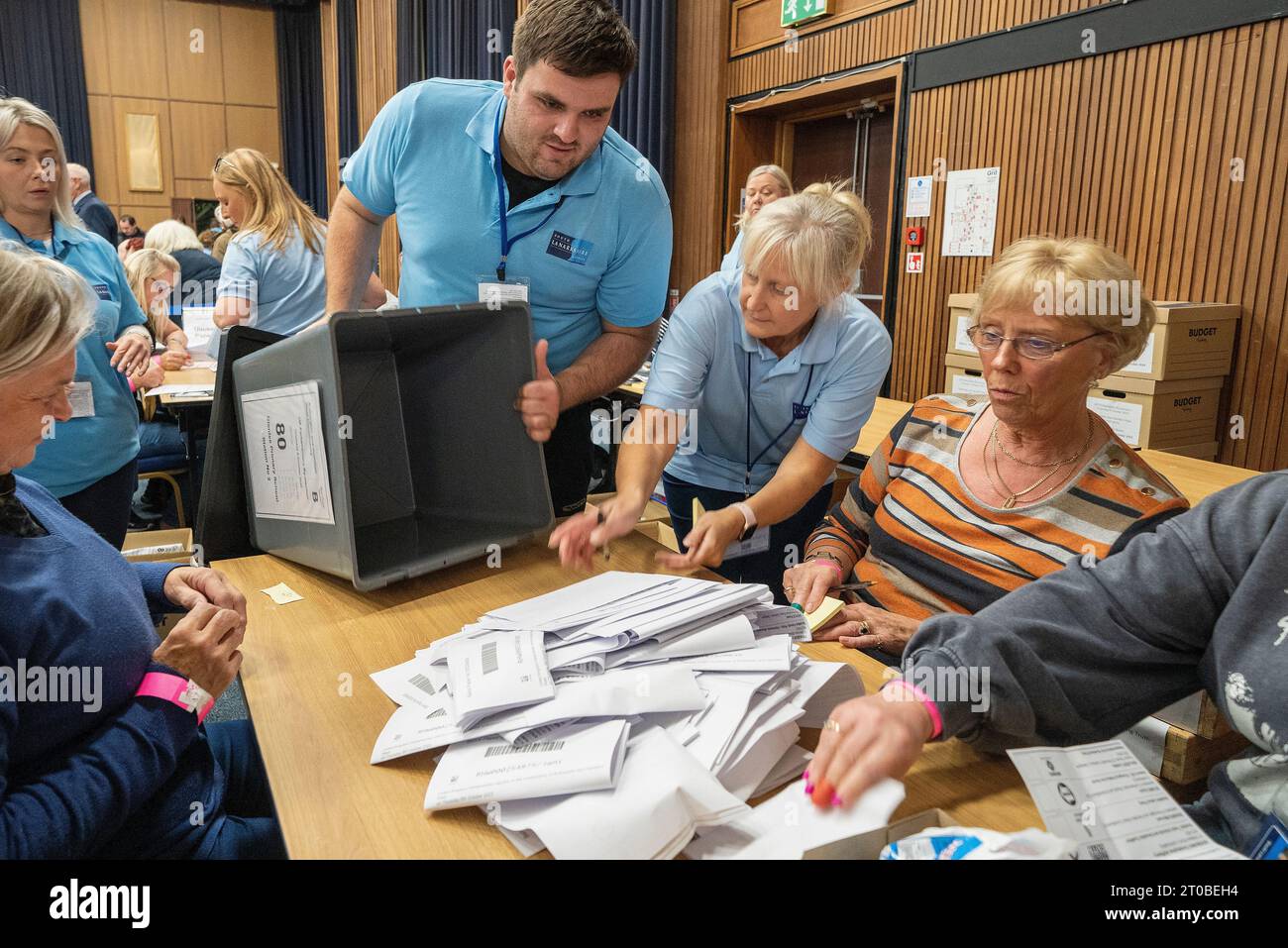 Votes are counted in the count hall at the South Lanarkshire Council ...
