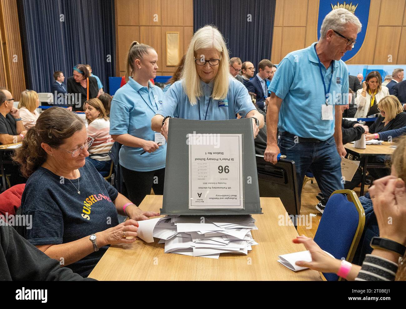 Votes are counted in the count hall at the South Lanarkshire Council ...