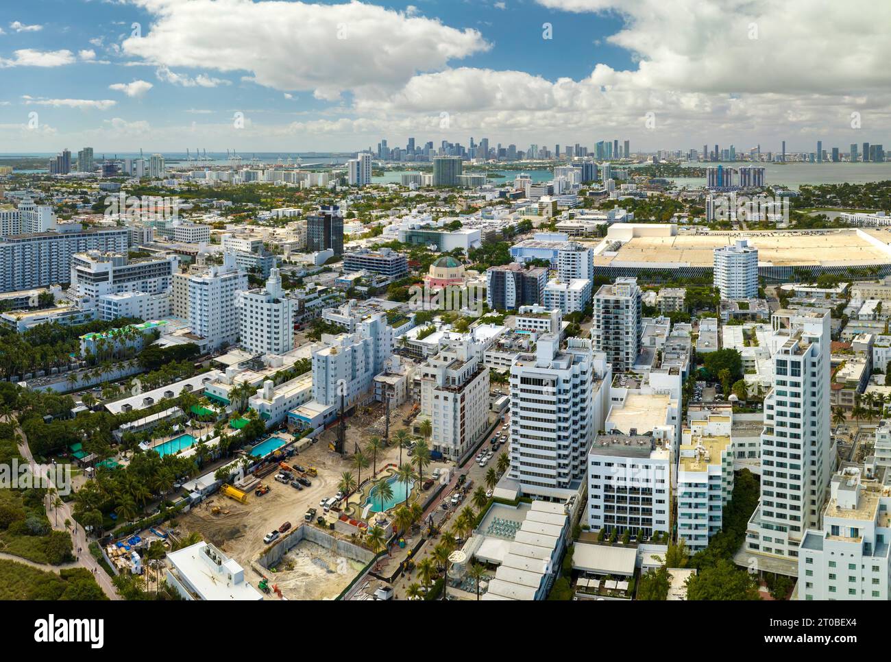 Aerial view of South Beach architecture. Miami Beach city with high ...