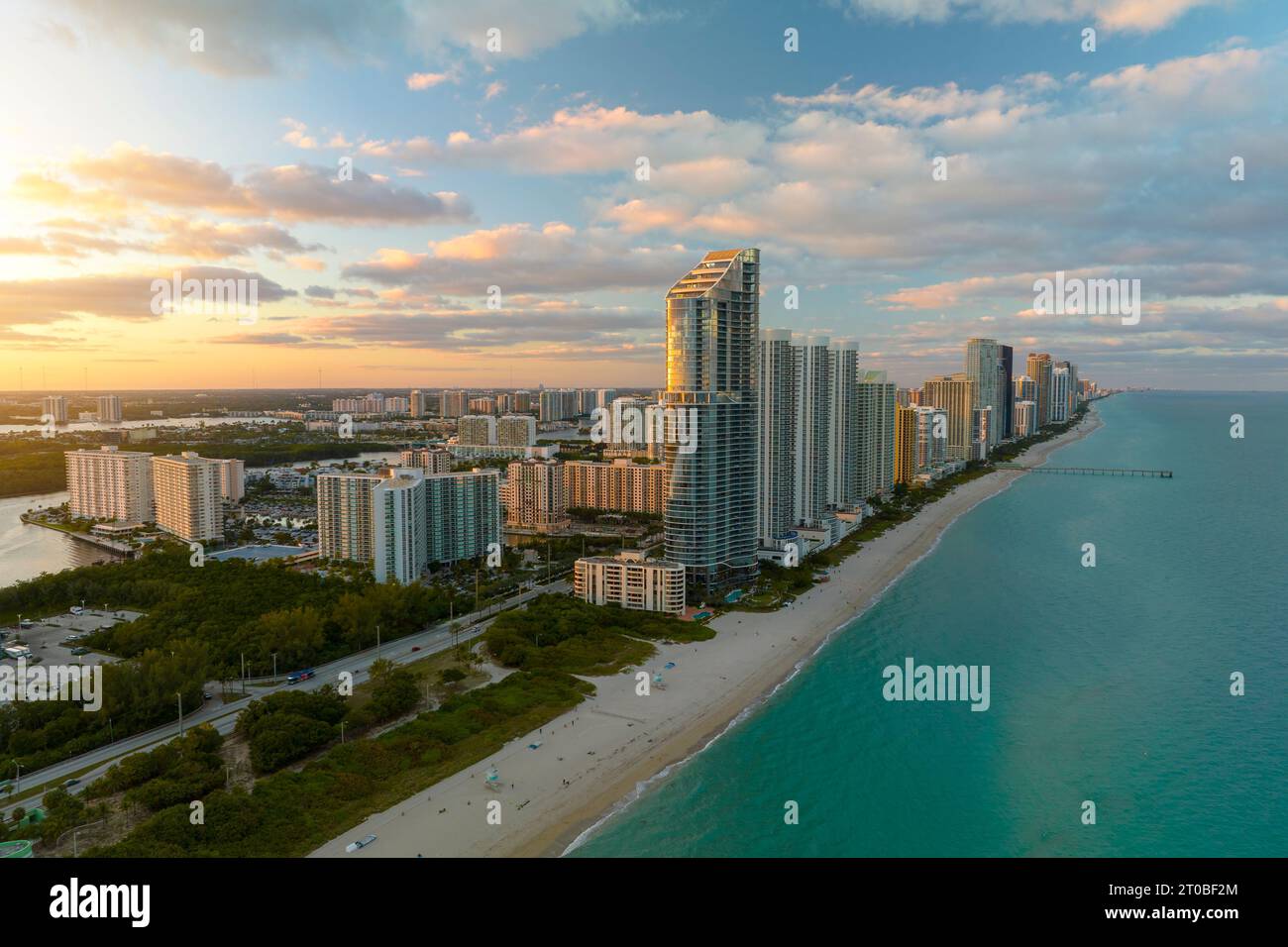 Aerial view of Sunny Isles Beach city with luxurious highrise hotels ...