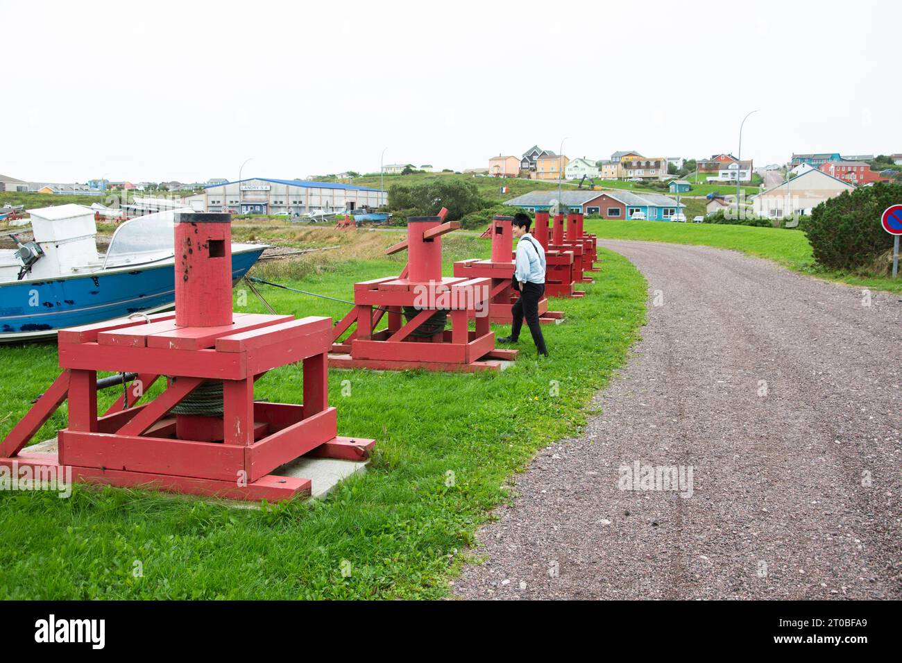 Wooden capstans in St. Pierre, France Stock Photo - Alamy