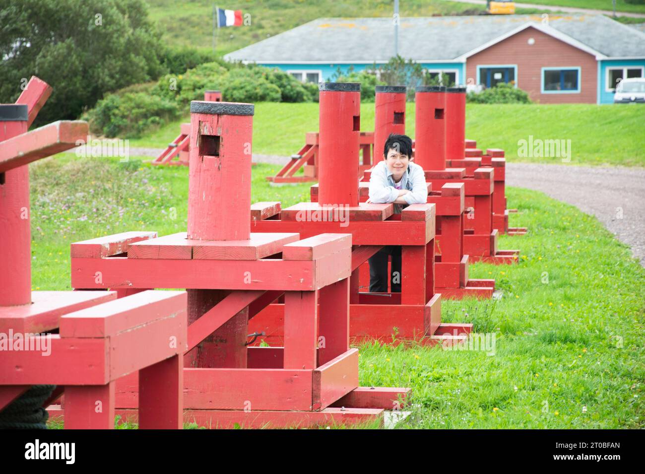 Wooden capstans in St. Pierre, France Stock Photo - Alamy
