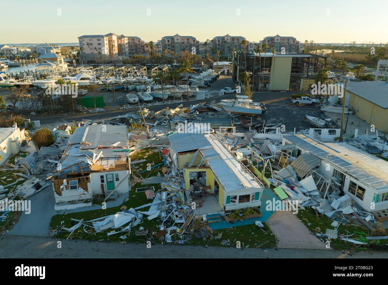 Badly damaged mobile homes after hurricane Ian in Florida Southwest ...