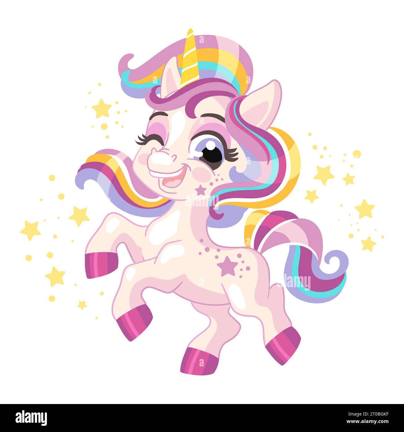 Cute cartoon character happy purple unicorn baby. Vector illustration ...