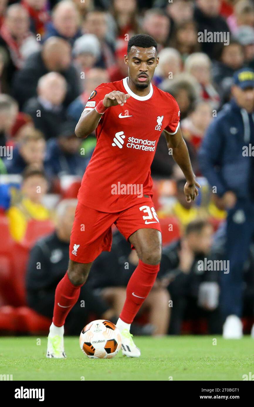 Liverpool, UK. 05th Oct, 2023. Ryan Gravenberch of Liverpool in action ...