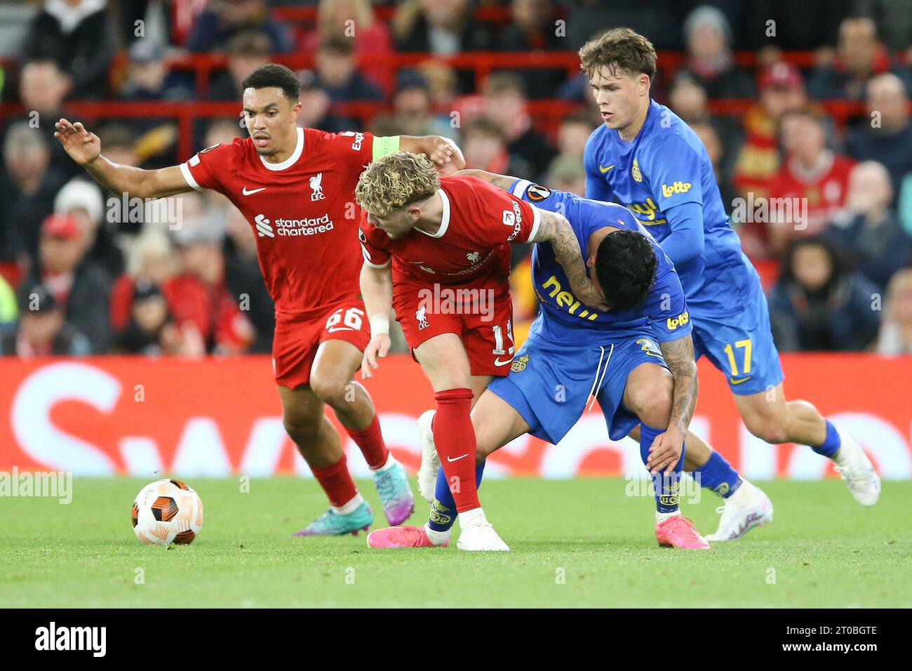 Liverpool, UK. 05th Oct, 2023. Harvey Elliott of Liverpool and Cameron ...