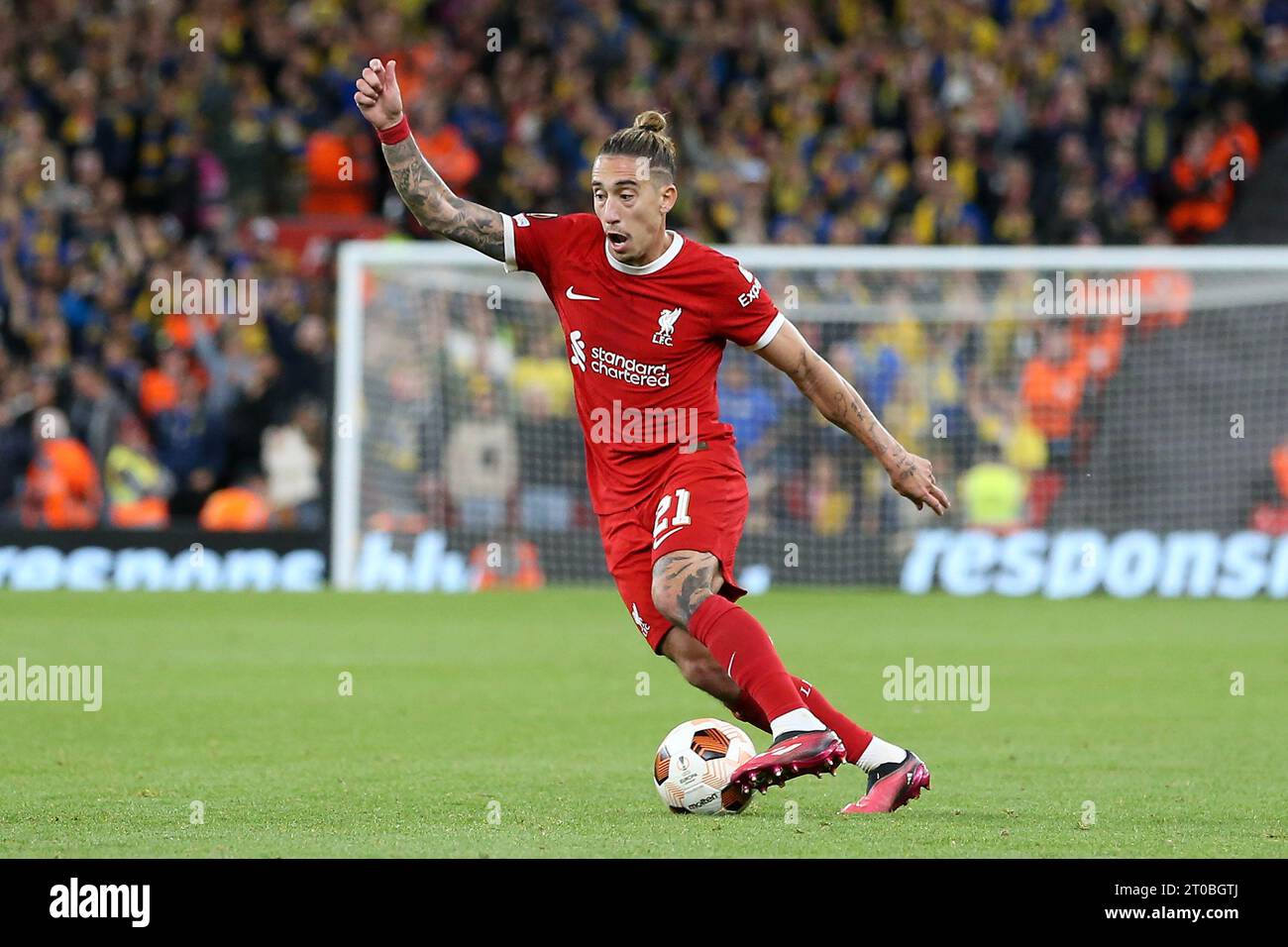 Liverpool, UK. 05th Oct, 2023. Kostas Tsimikas of Liverpool in action ...