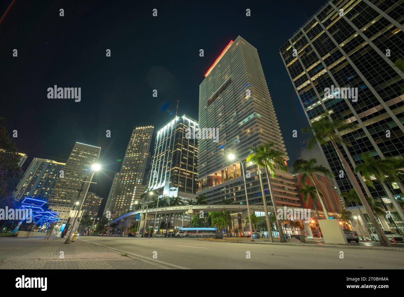 Downtown district of of Miami Brickell in Florida, USA. Brightly ...