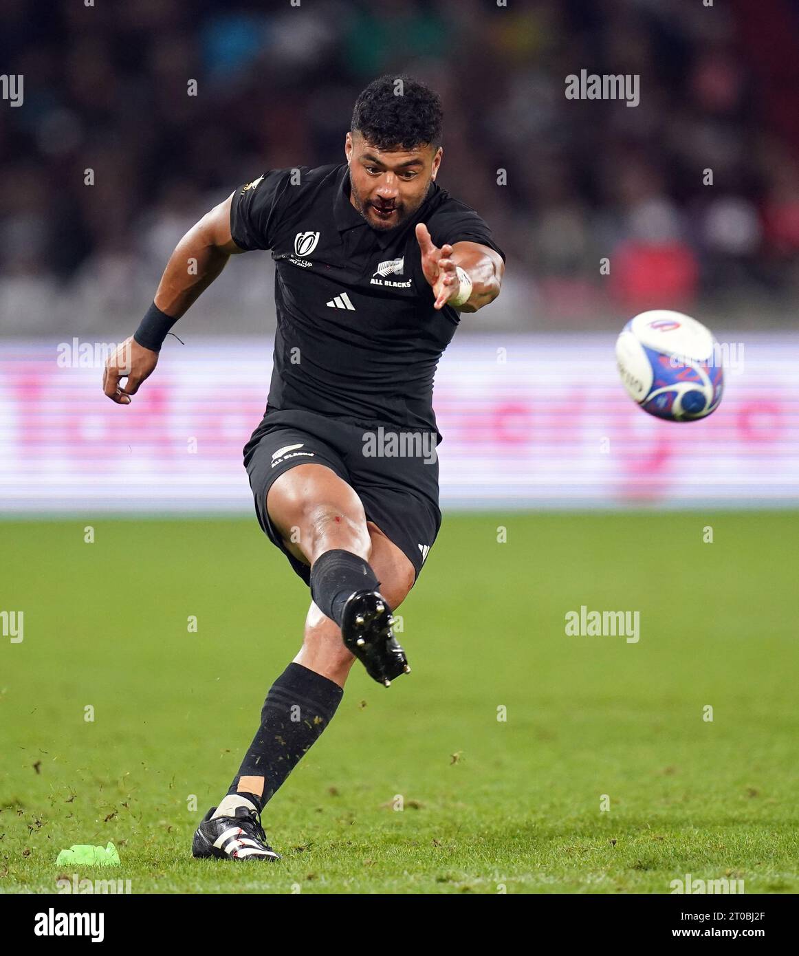 New Zealand's Richie Mo'unga kicks a conversion during the Rugby World ...