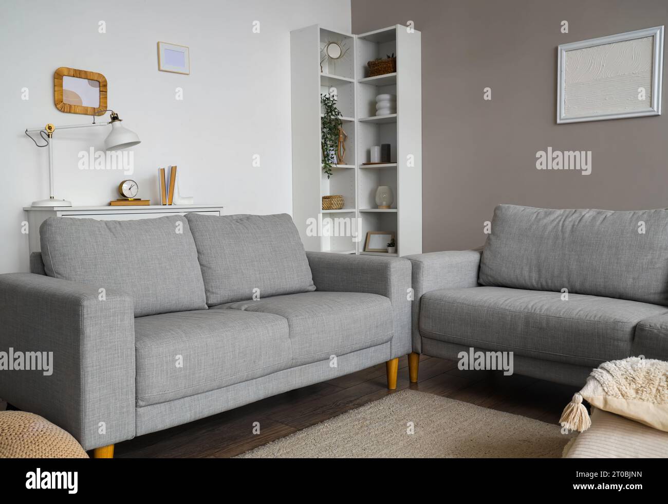 Interior of light living room with sofas Stock Photo - Alamy