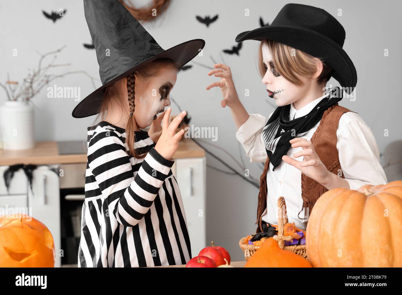 Little children celebrating Halloween at home Stock Photo - Alamy