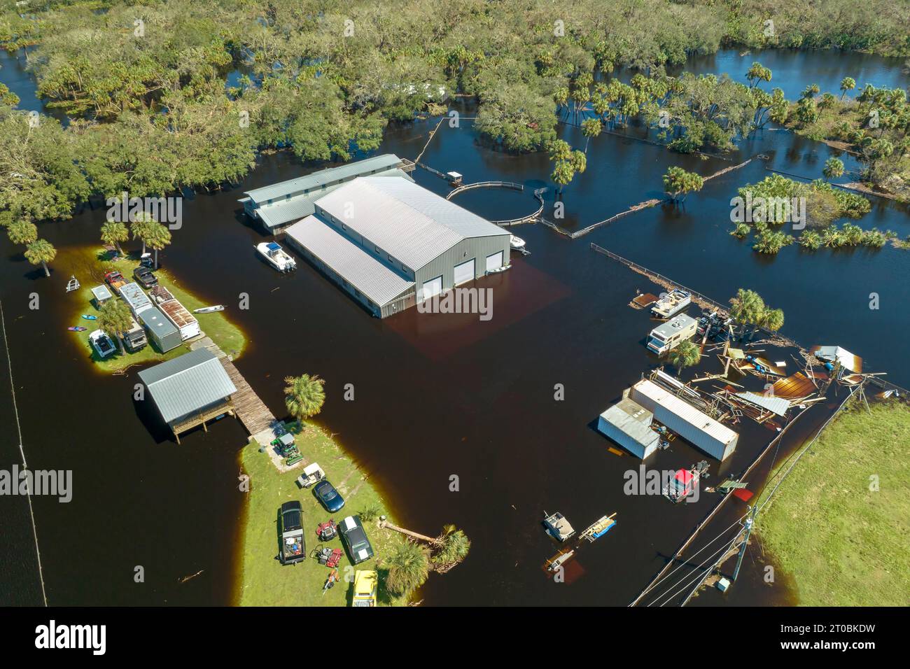 Flooded industrial business warehouse by hurricane Ian rainfall in ...