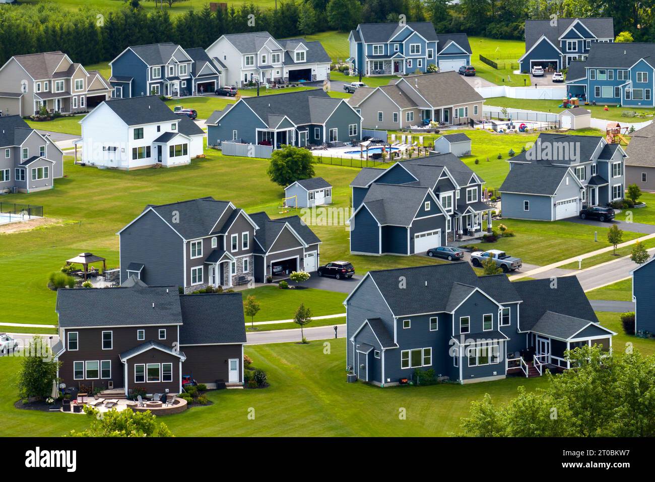 Low-density two story private homes in rural residential suburbs ...