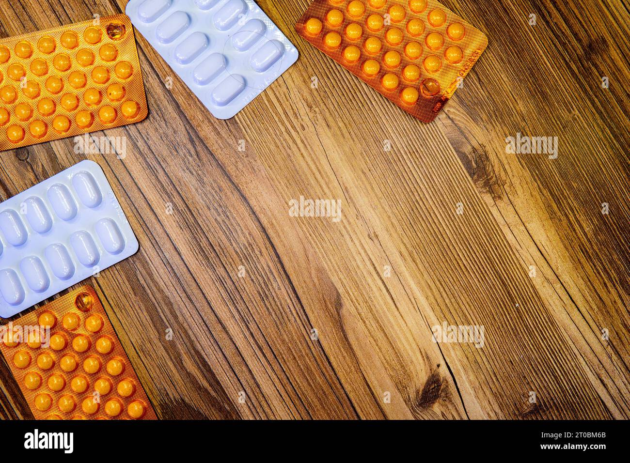 Medicine drugs wooden background modern medicine opioid crisis ...