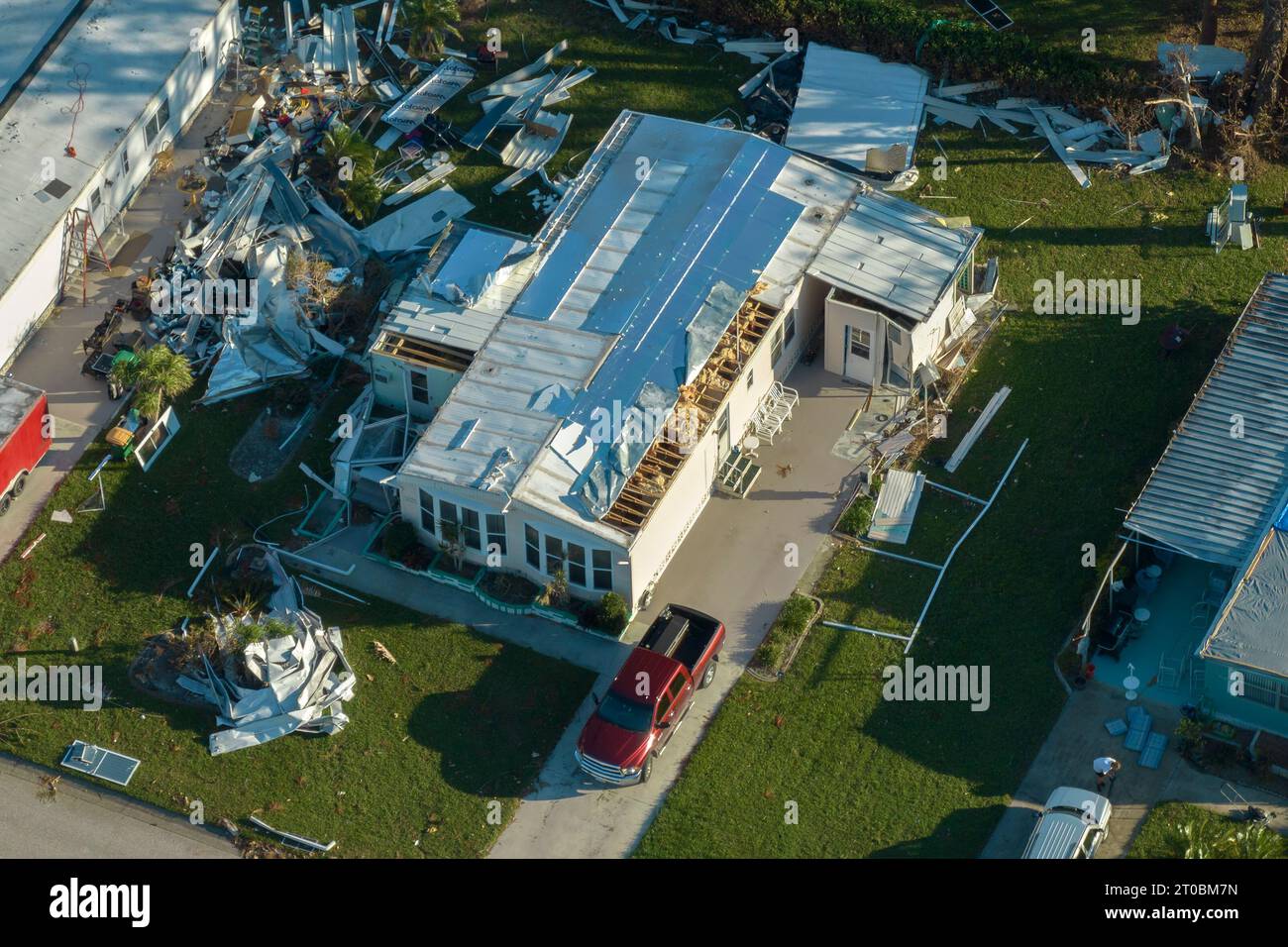 Property damage from strong hurricane winds. Mobile homes in Florida ...