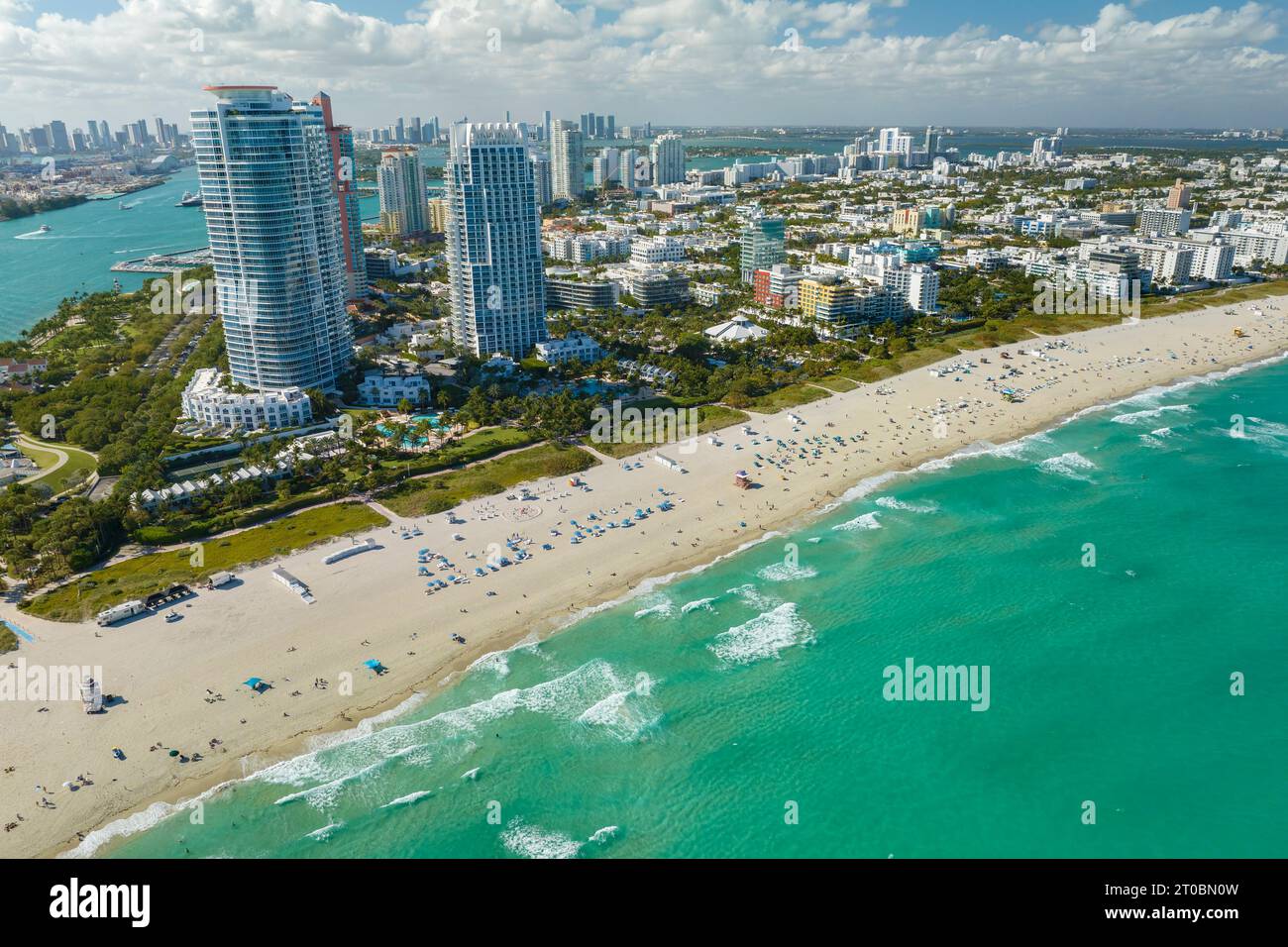 View from above of american southern seashore of Miami Beach city ...