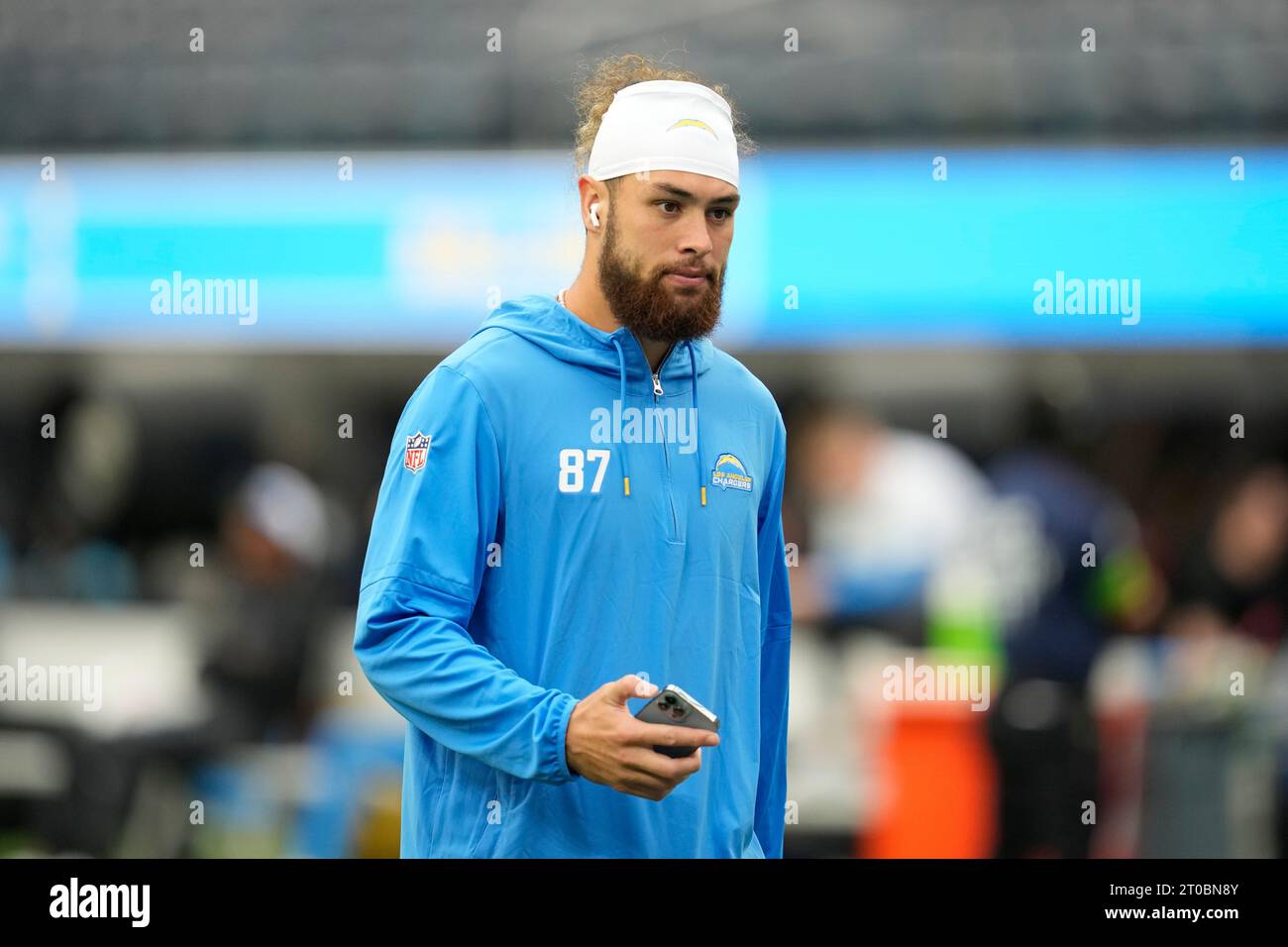 Los Angeles Chargers wide receiver Simi Fehoko (87) warms up before an ...