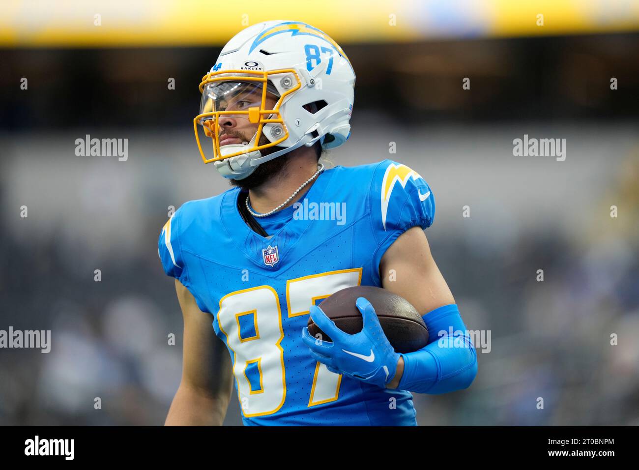 Los Angeles Chargers wide receiver Simi Fehoko (87) warms up before an ...