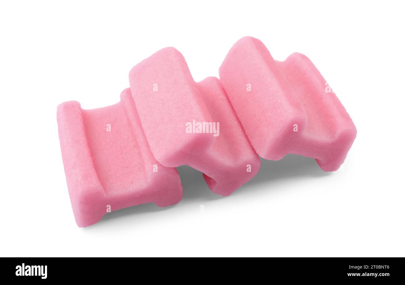 Tasty pink chewing gums on white background Stock Photo - Alamy
