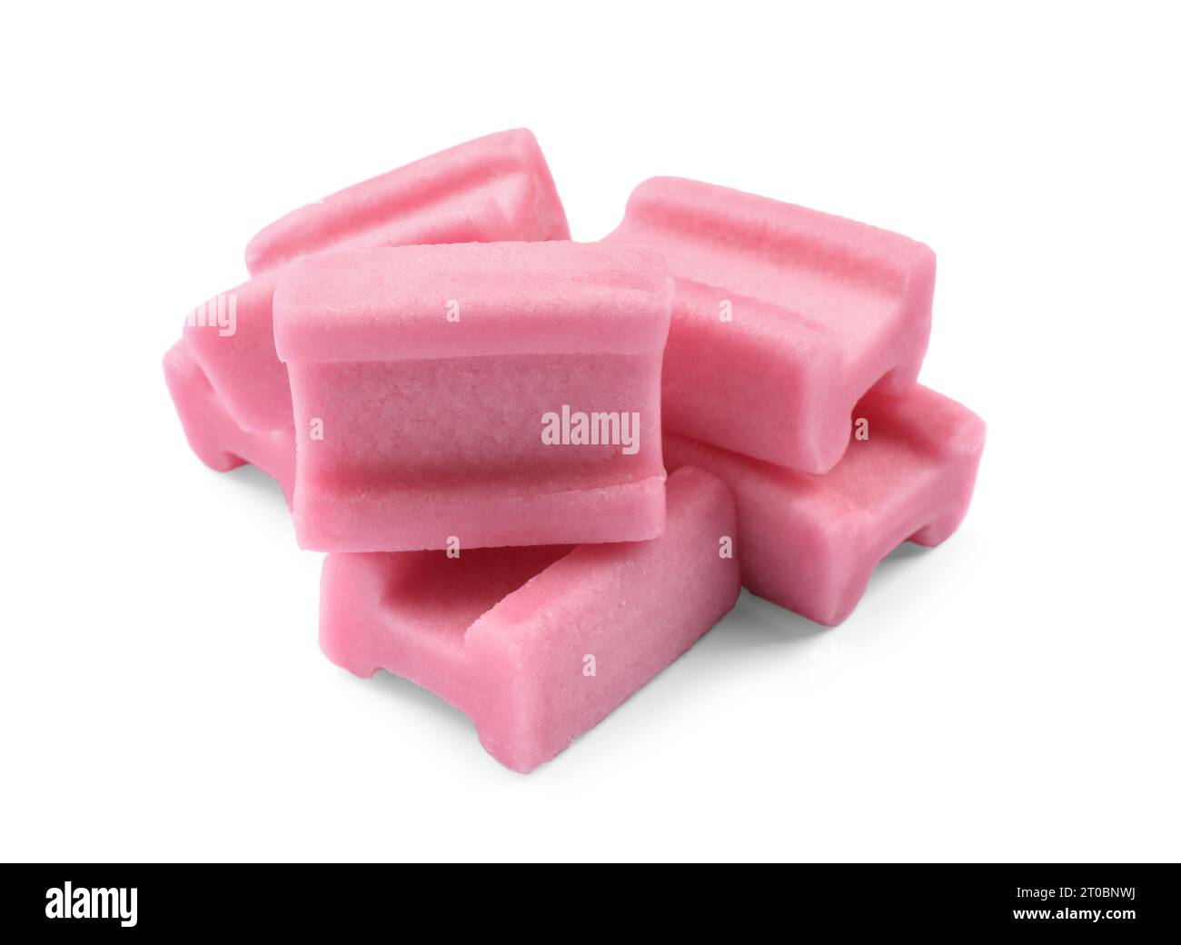 Many tasty pink chewing gums on white background Stock Photo - Alamy