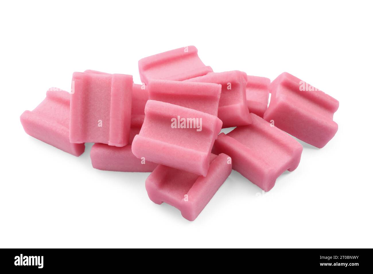 Pile of tasty pink chewing gums on white background Stock Photo - Alamy