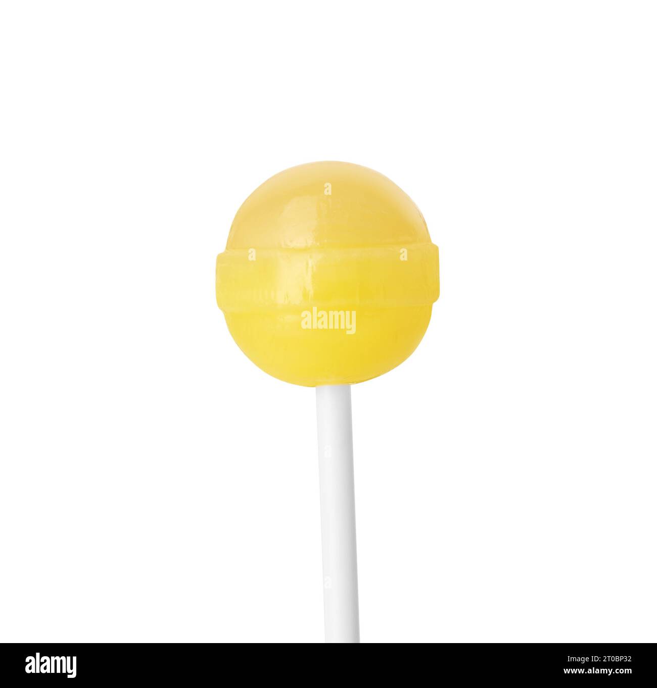 One sweet yellow lollipop isolated on white Stock Photo - Alamy