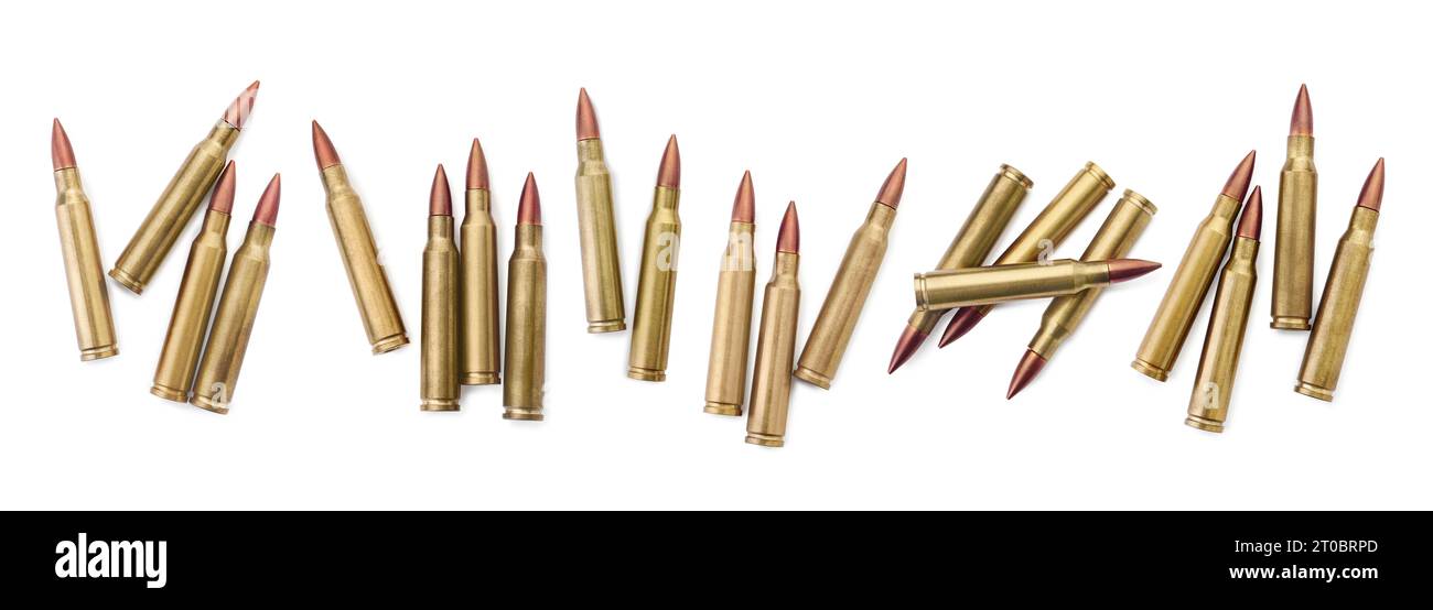 Set of many bullets on white background, top view Stock Photo - Alamy