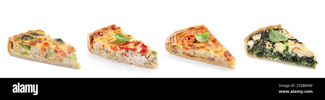 Pieces of different quiches isolated on white, set Stock Photo - Alamy