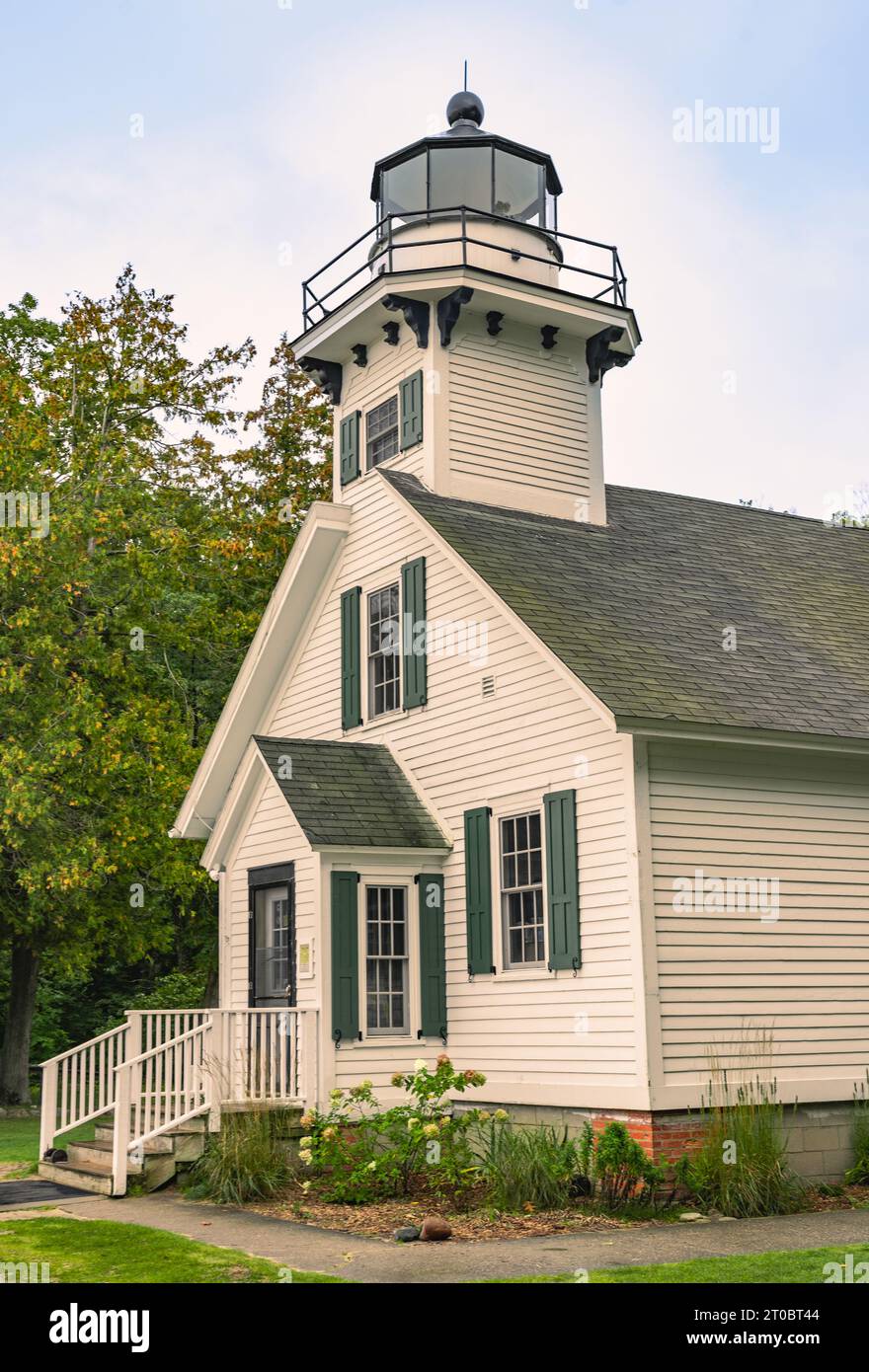 Historic Mission Point Lighthouse stands near Traverse City, Michigan ...