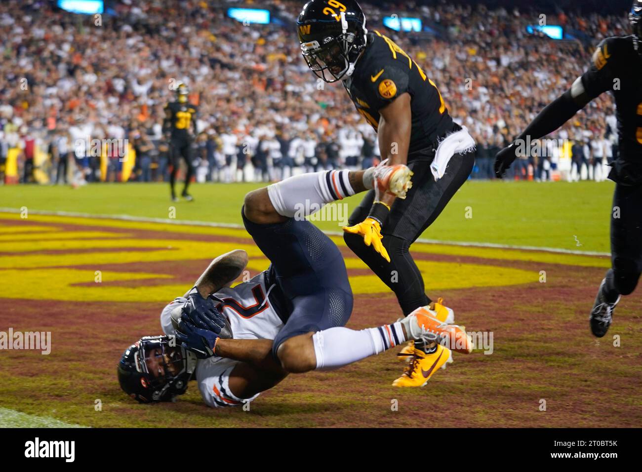 Chicago Bears wide receiver DJ Moore (2) making a touchdown catch against Washington Commanders ...