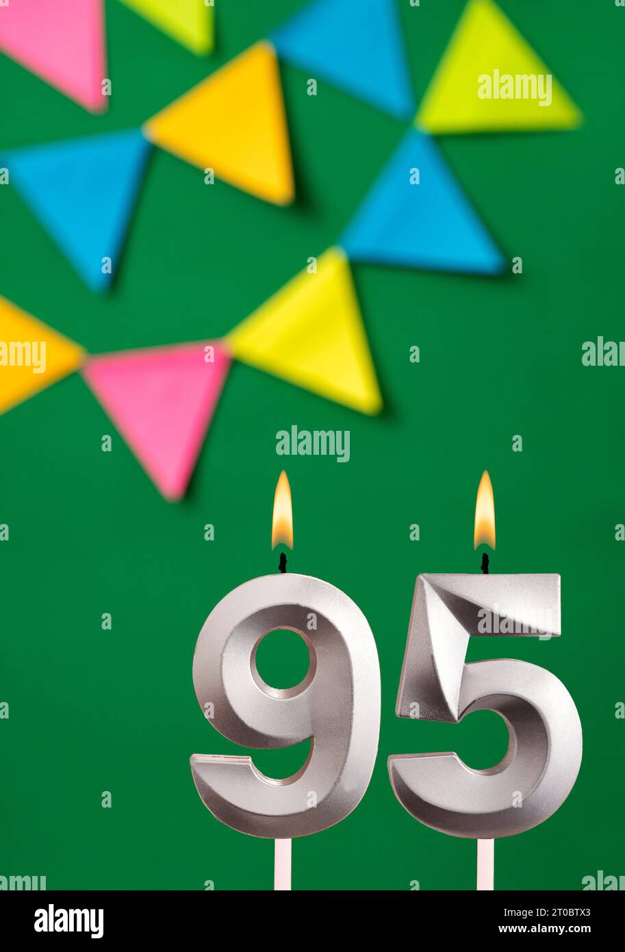 Candle number 95 birthday - Green anniversary card with pennants Stock ...
