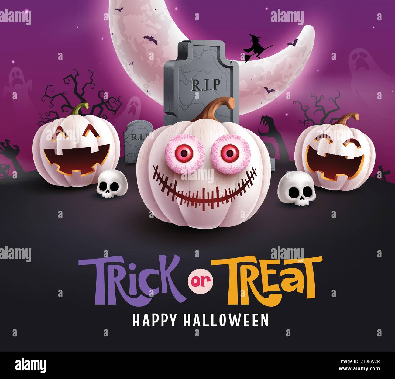 Trick or treat pumpkins vector design. Happy halloween greeting text ...